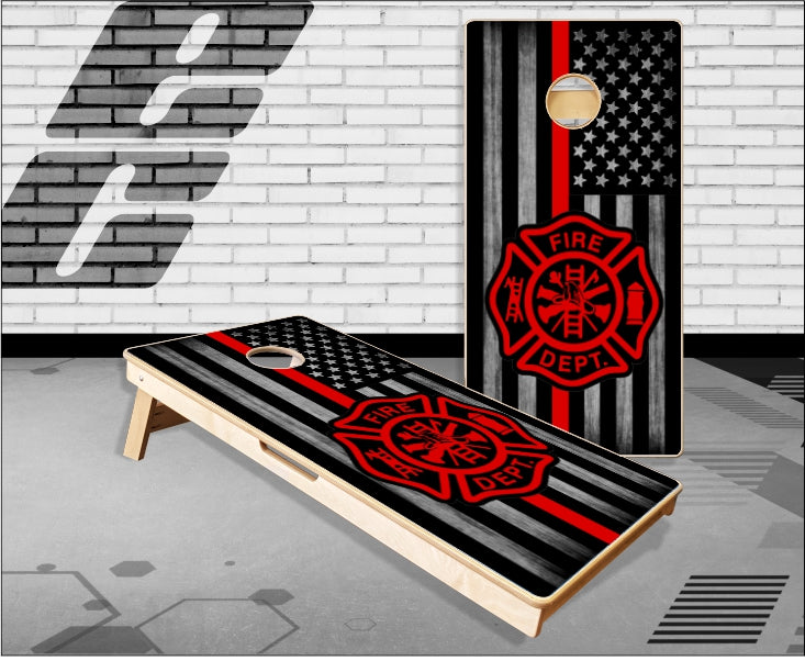 Burnt Grey Wood Thin Red Line Cornhole Boards – Elite Choice Graphics